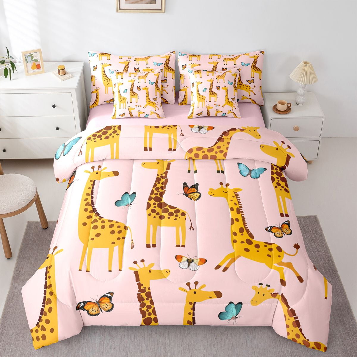 Homewish Pink Orange Giraffe Bedding Comforter Set 7pcs for Child ...
