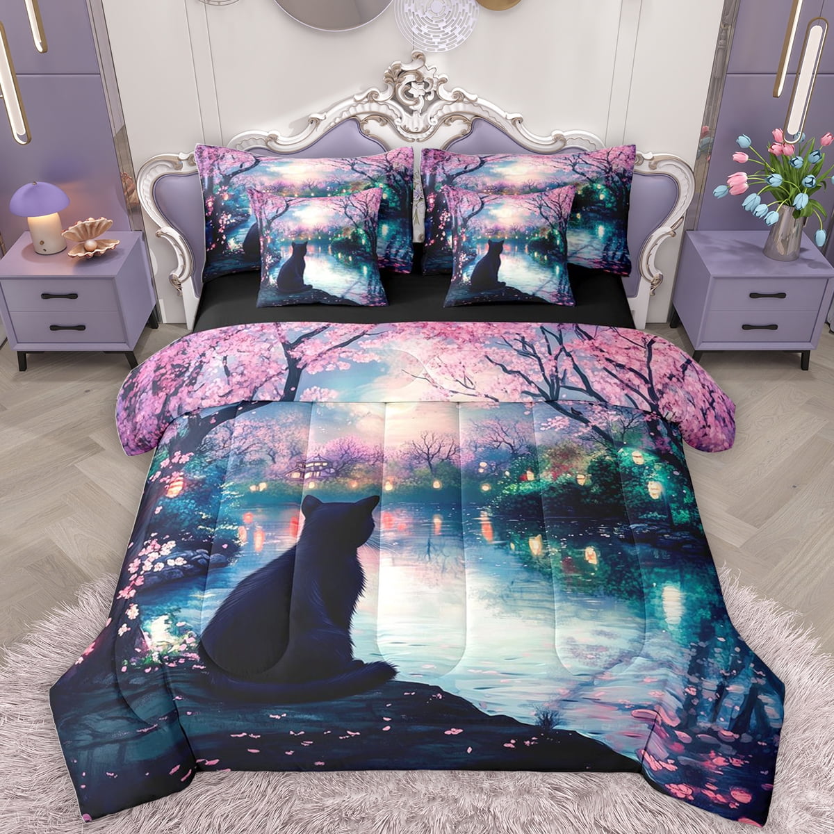 Homewish Pink Sakura 7 Pieces Bedding Comforter Set,Japanese Cherry ...