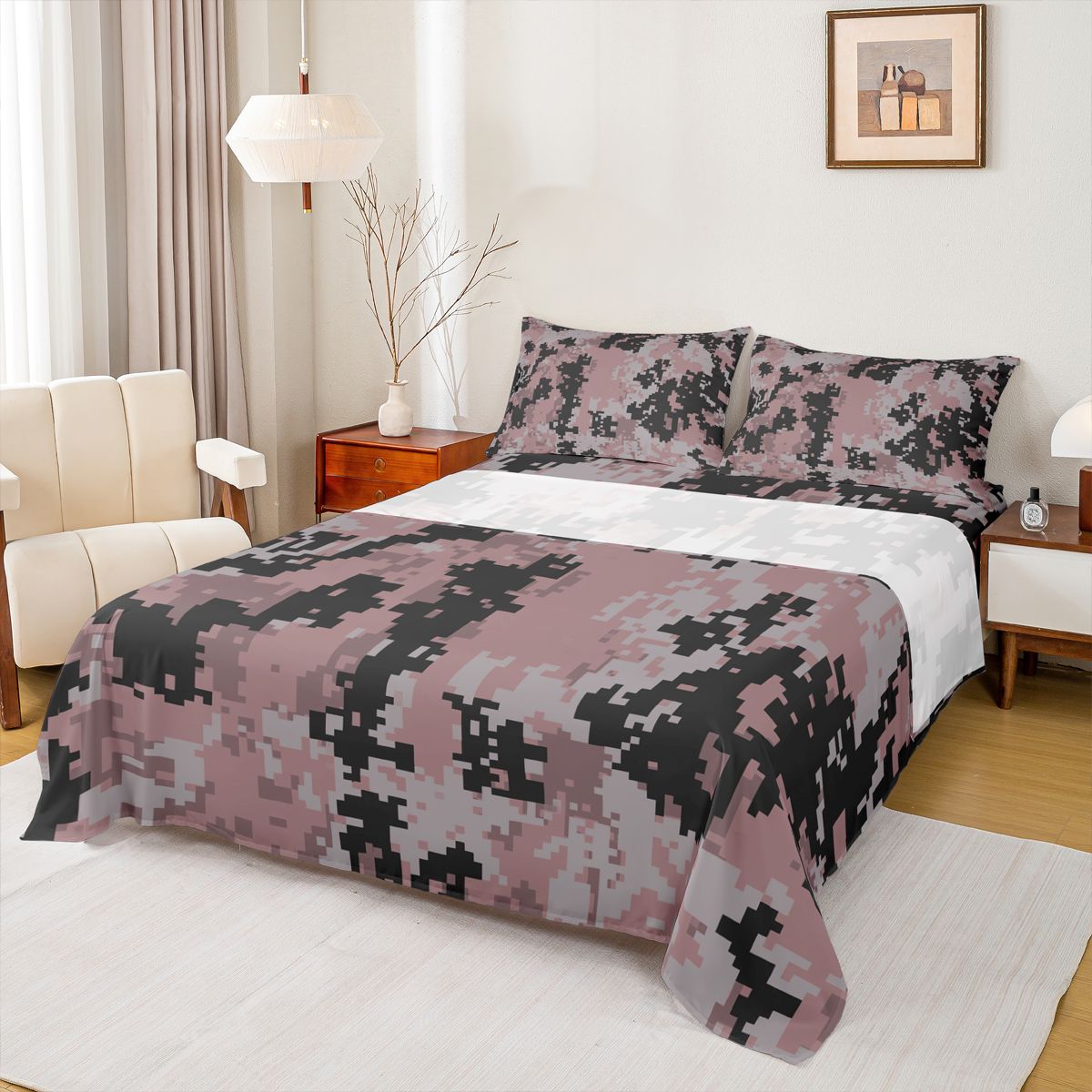 Homewish Pixel Camouflage Bed Sheets,Retro Camo King Sheets,Brown Black ...