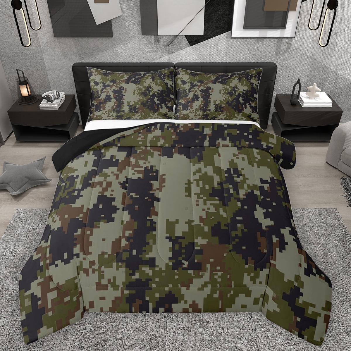 Homewish Pixel Camouflage Bedding Comforter Set,Retro Camo Twin ...