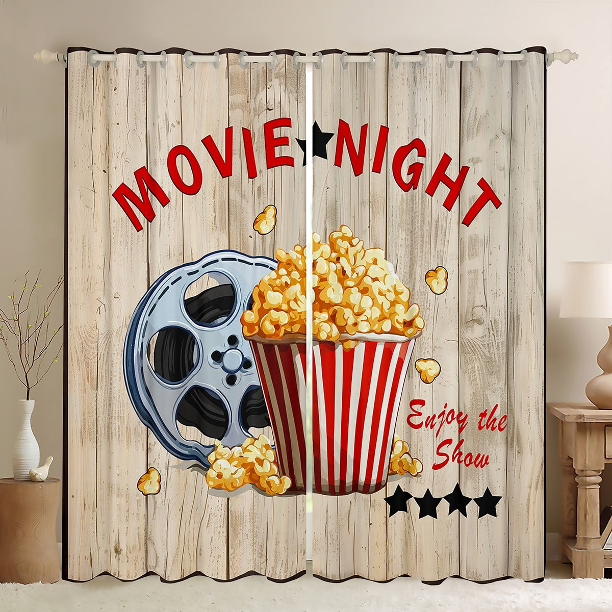 Homewish Popcorn Blackout Curtains Set of 2 (52x84 Each),Movie Night ...