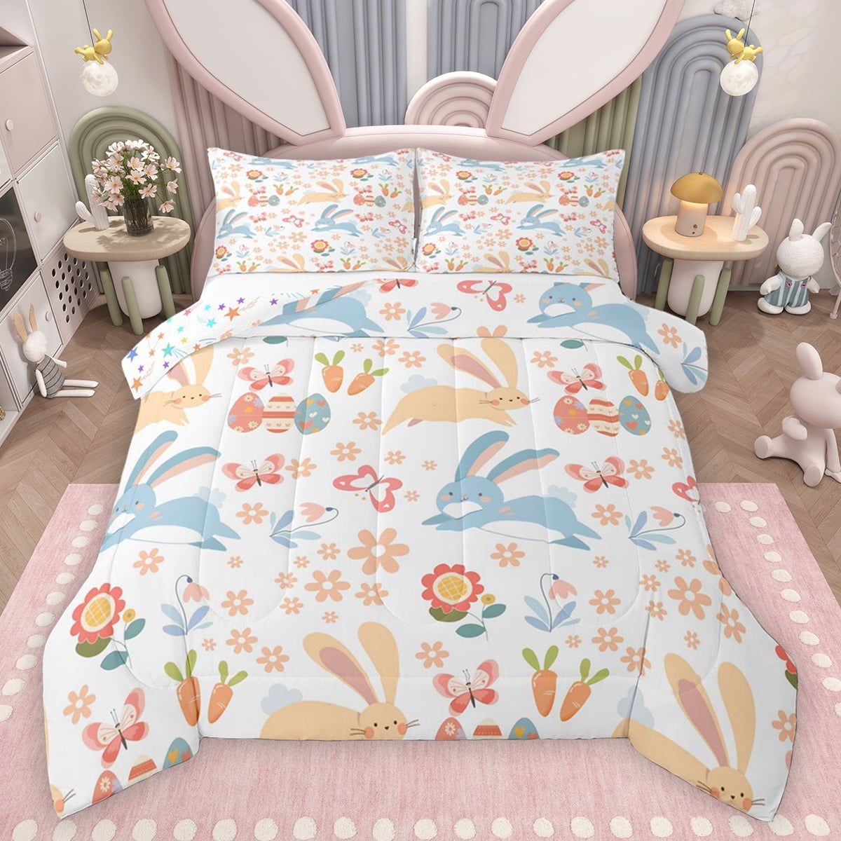 Homewish Preppy Child Cartoon Rabbits Full Size Comforter Sets 3-Piece ...
