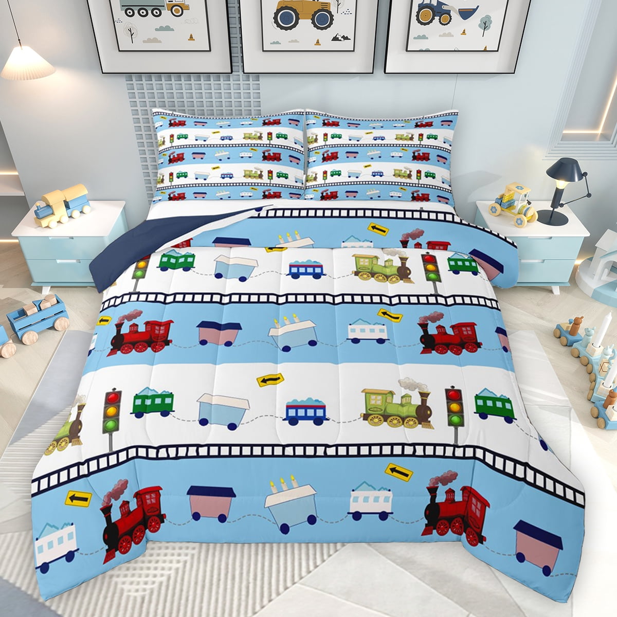 Homewish Preppy Child Colorful Railway Train Bedding Comforter Set 2pcs ...