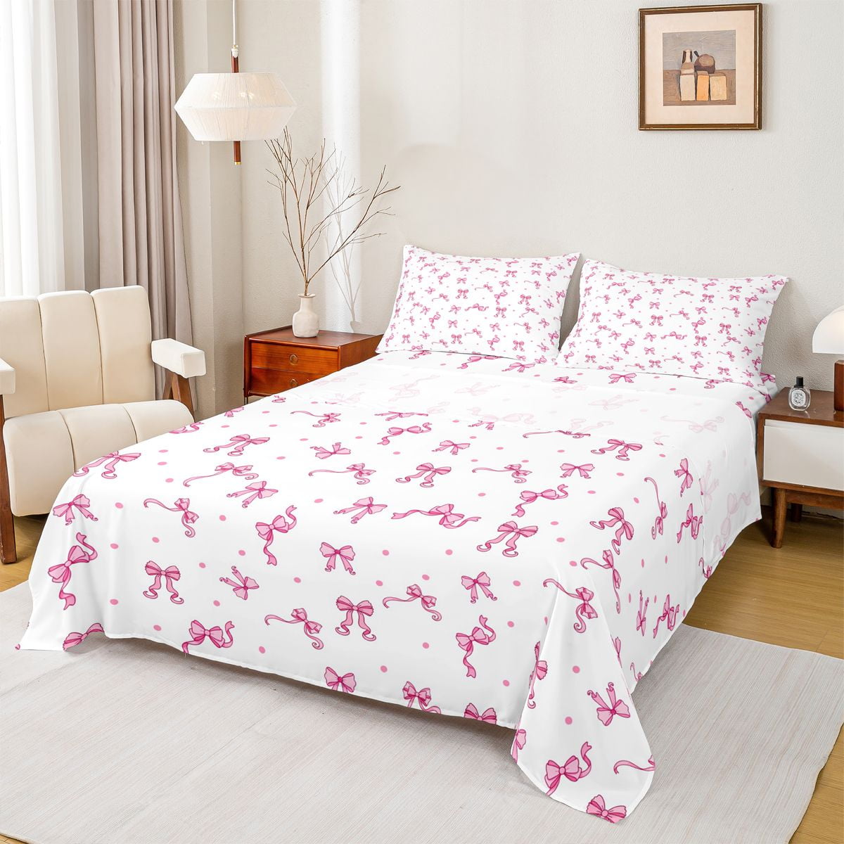 Homewish Princess Bow Bed Sheets,Lovely Bowtie Bowknot King Sheets,Pink ...