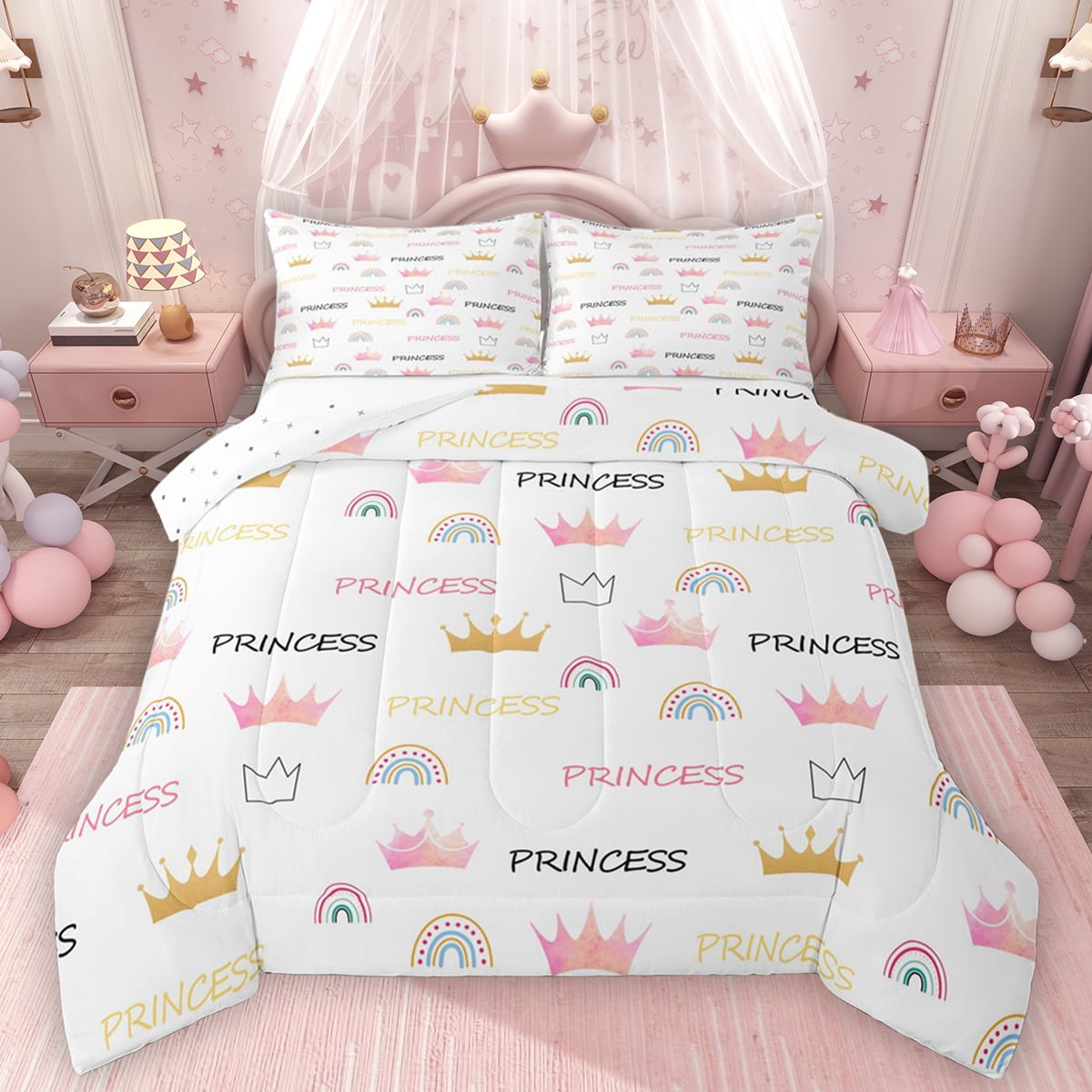 Homewish Princess Crown Bedding Comforter Set,Cute Cartoon Rainbow Twin ...