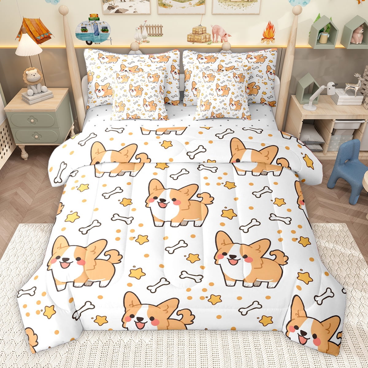 Homewish Puppy Dog 7 Pieces Bedding Comforter Set,Kawaii Corgi Full ...