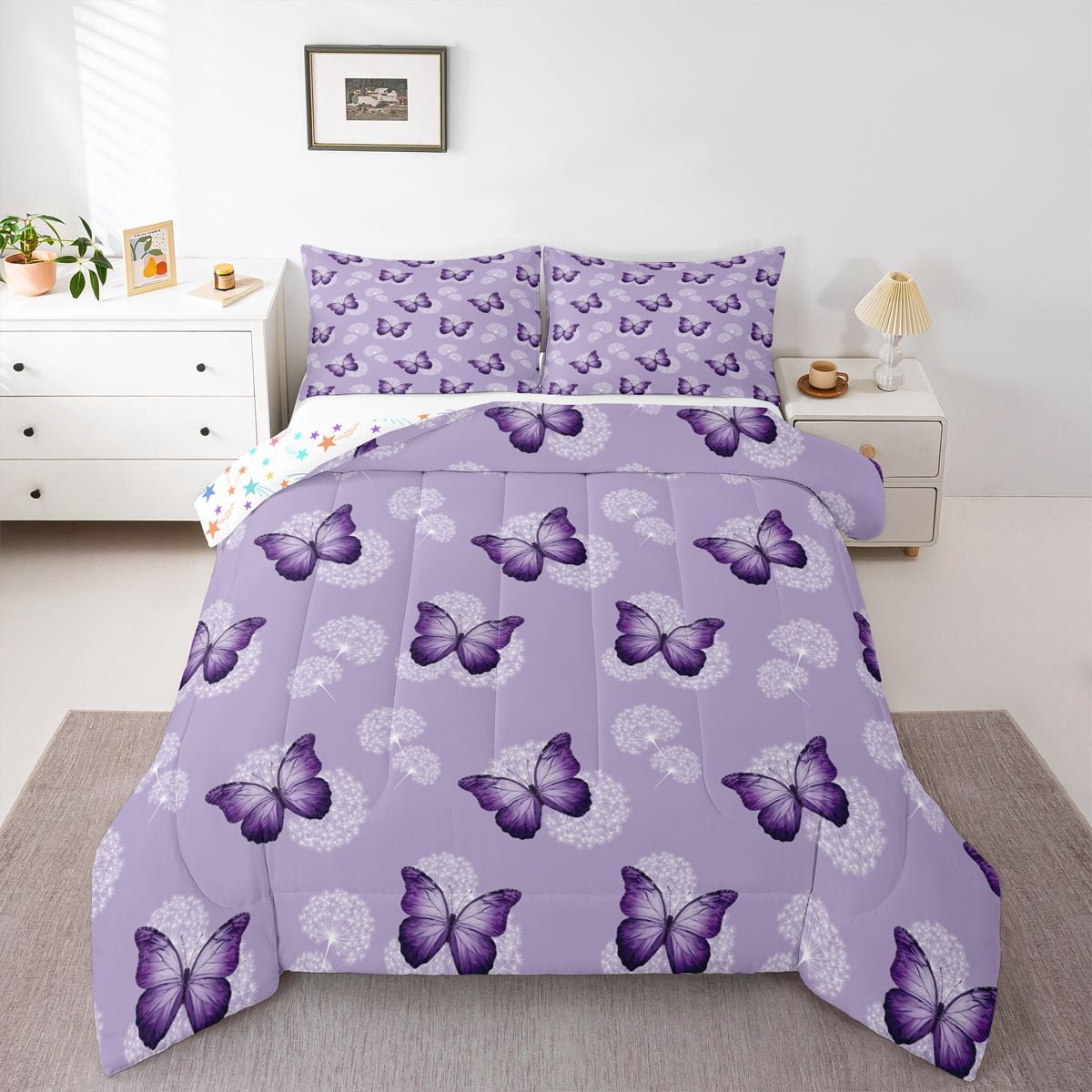 Homewish Purple Butterflies 2pcs Bedding Comforter Set For Girls,Chic ...