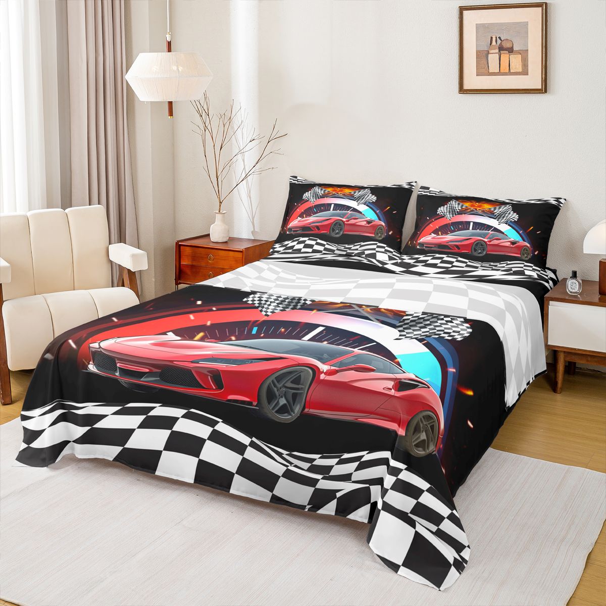 Homewish Race Car Bed Sheets,Speed Extreme Sport King Sheets,Classic ...