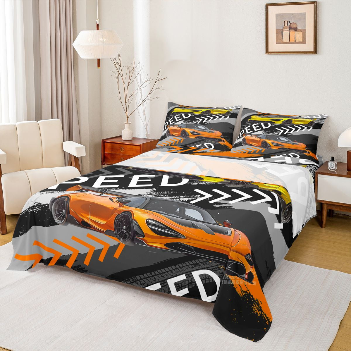 Homewish Race Car Full Size Sheets,Speed Extreme Sport Bed Sheets,Gray ...