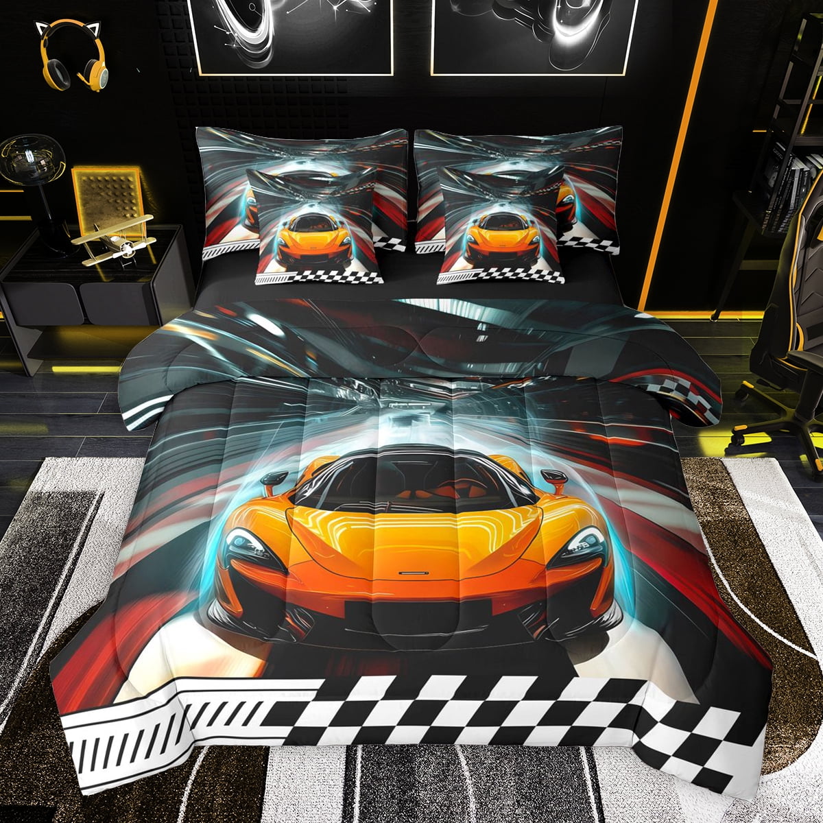 Homewish Racing Car Bedding Comforter Set 7 Pieces for Female Men Women ...