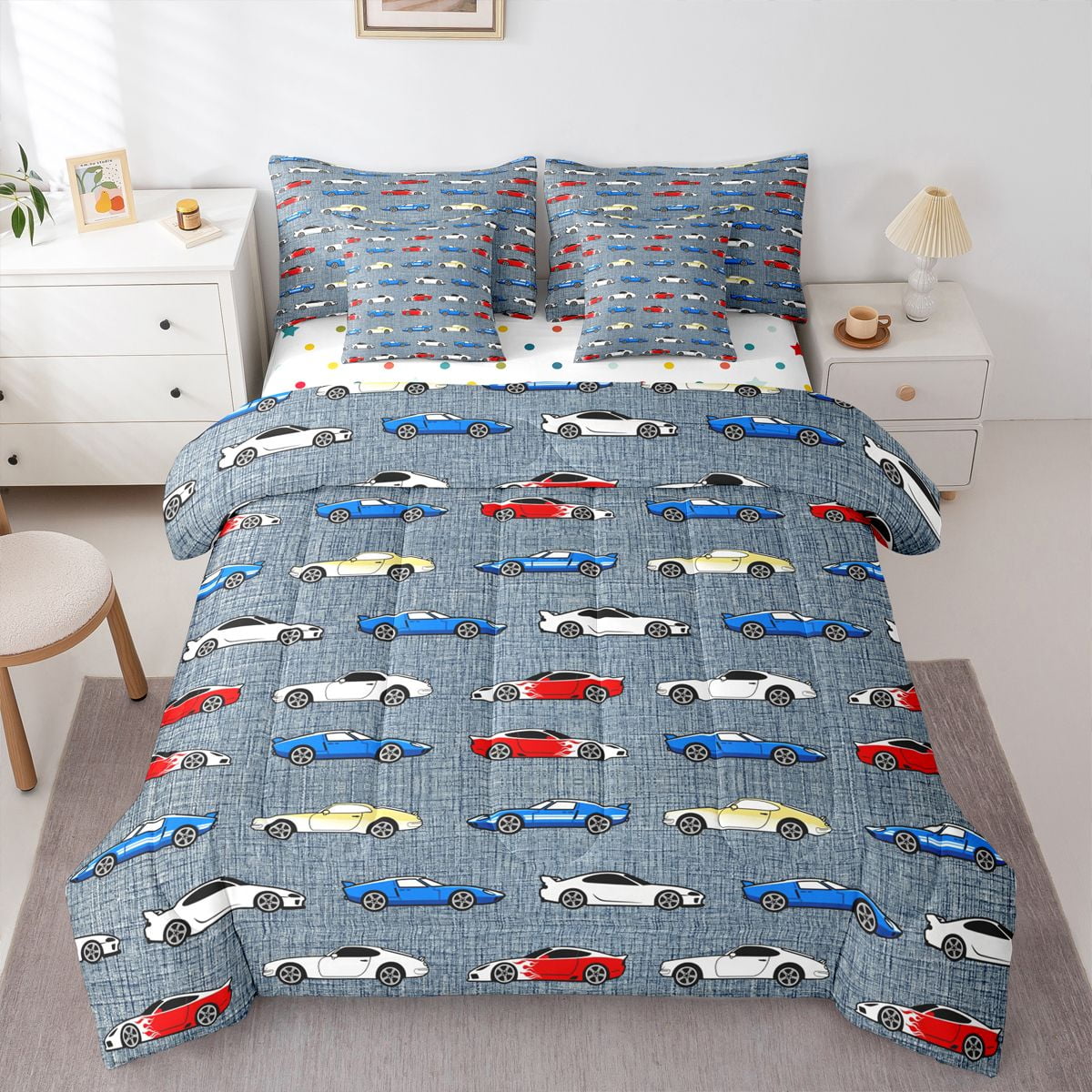 Homewish Racing Car Boy Bedding Comforter Set 7pcs,Car Theme Queen ...