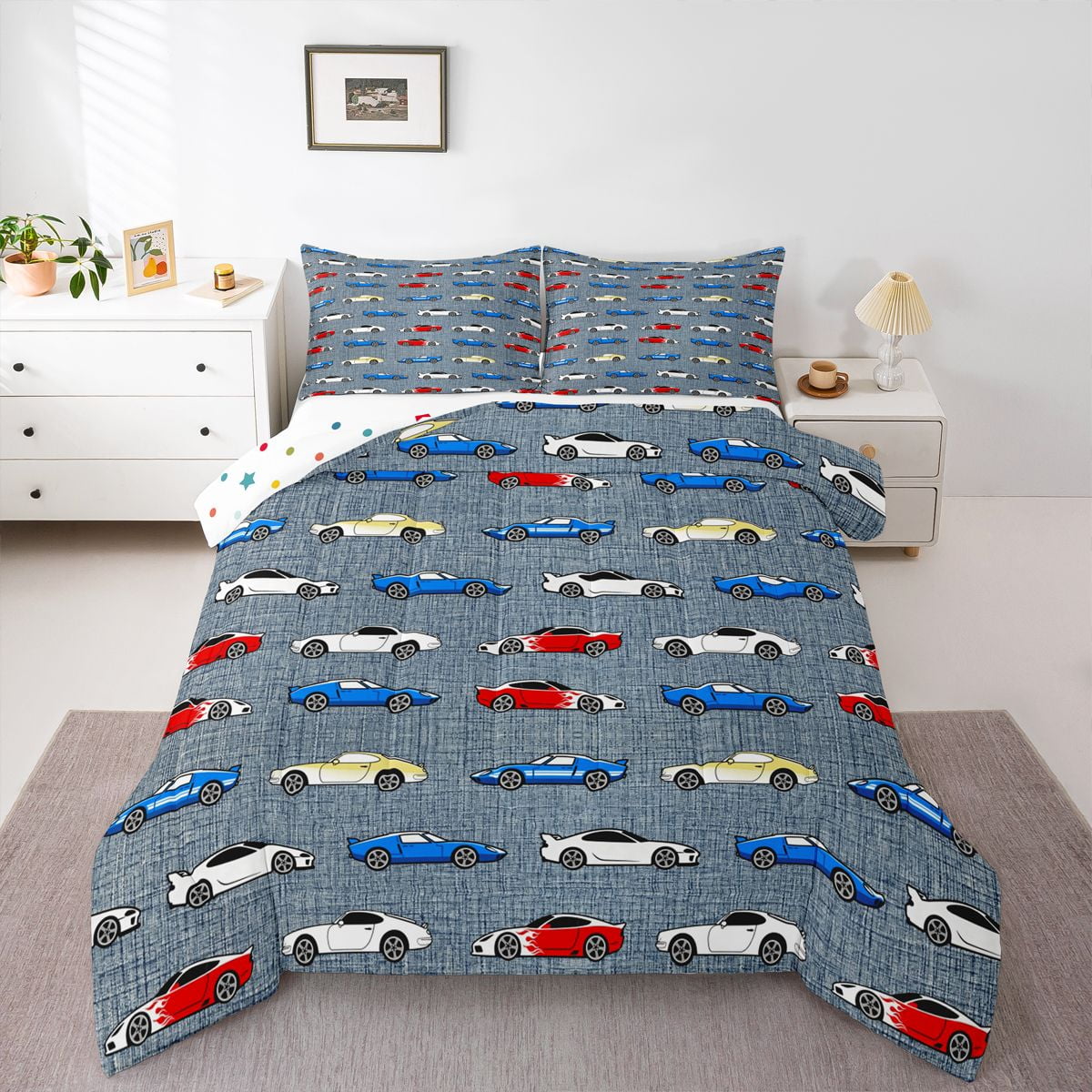 Homewish Racing Car Boy Full Size Comforter Sets 3-Piece,Car Theme ...