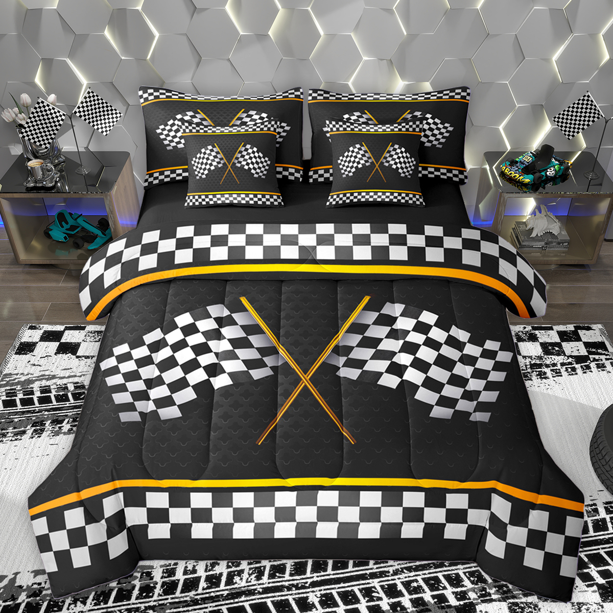 Homewish Racing Flag 7-Piece Bedding Comforter Set,Extreme Sport King ...