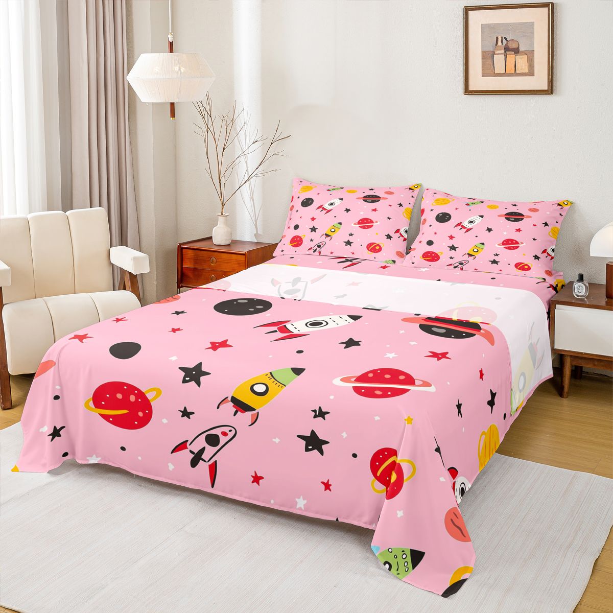 Homewish Red Black Planet Twin Sheet Sets,Cartoon Astronaut Rocket Twin ...