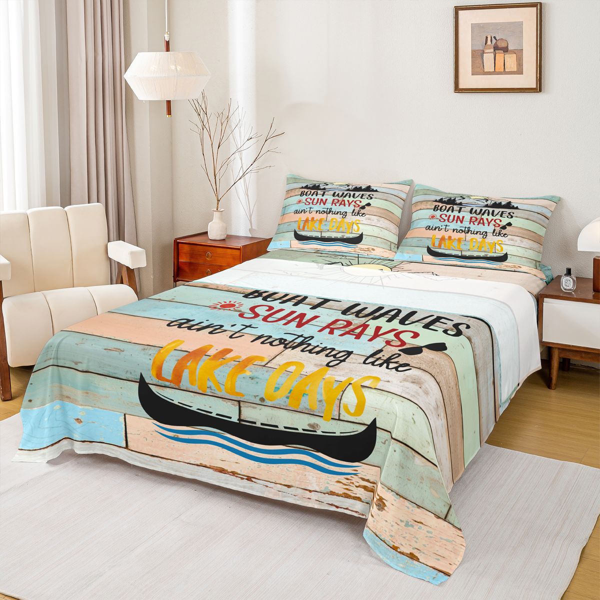Homewish Retro Boat 4pcs Bed Sheets for Female Men Adults,Lake House ...