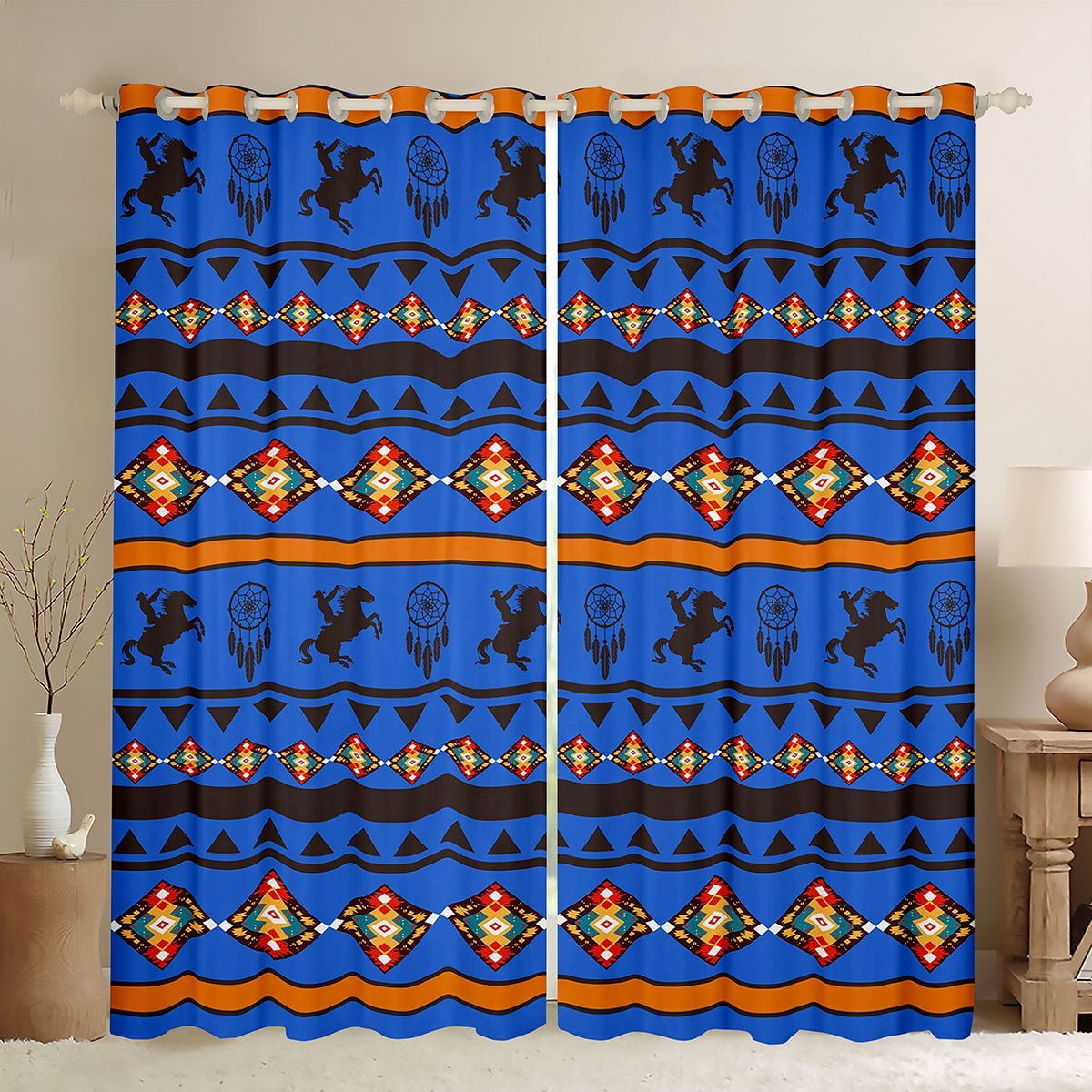 Homewish Retro Boho Tribal Curtains Pack of 2 (42x84 Each),Rustic ...