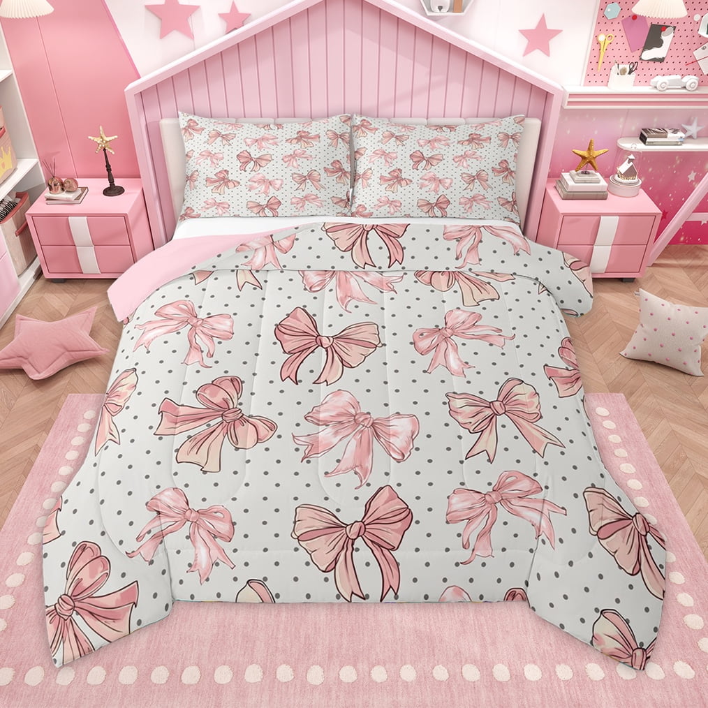 Homewish Retro Bow Ribbon Queen Comforter Set,Geometric Polka Dot ...
