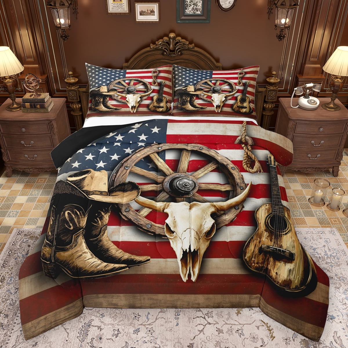 Homewish Retro Bull Skull Full Size Comforter Sets,Rustic Western ...