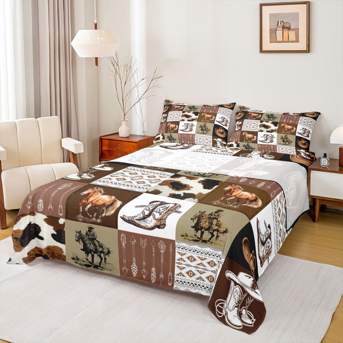 Homewish Retro Cattle Hide Full Size Sheets,Rustic Western Cowboy Bed ...