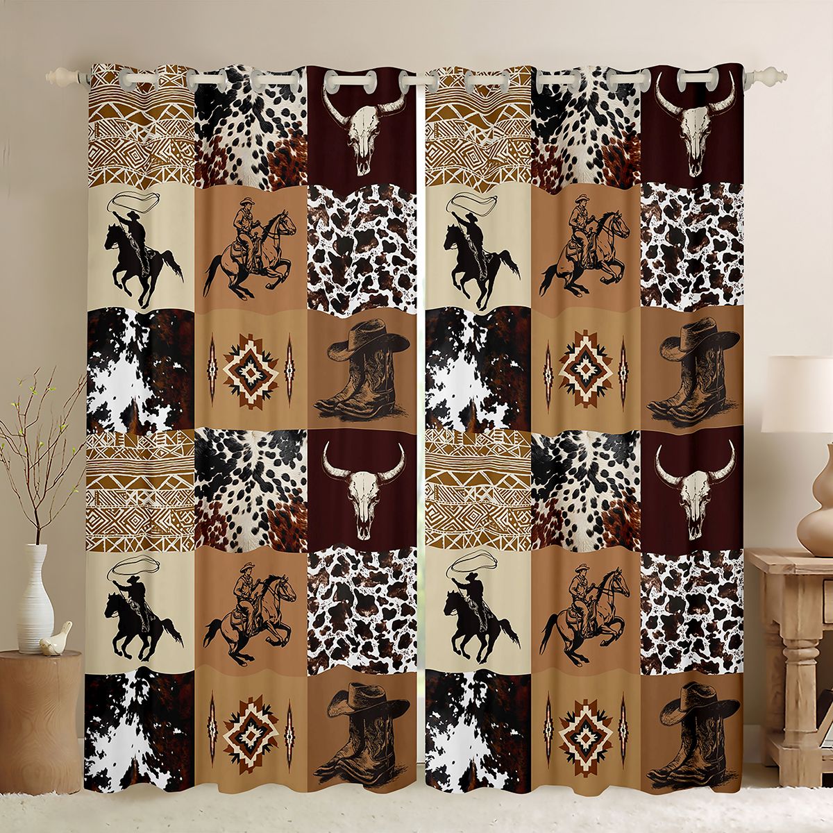 Homewish Retro Cowgirl Boot Blackout Curtains Set of 2 (52x84 Each ...