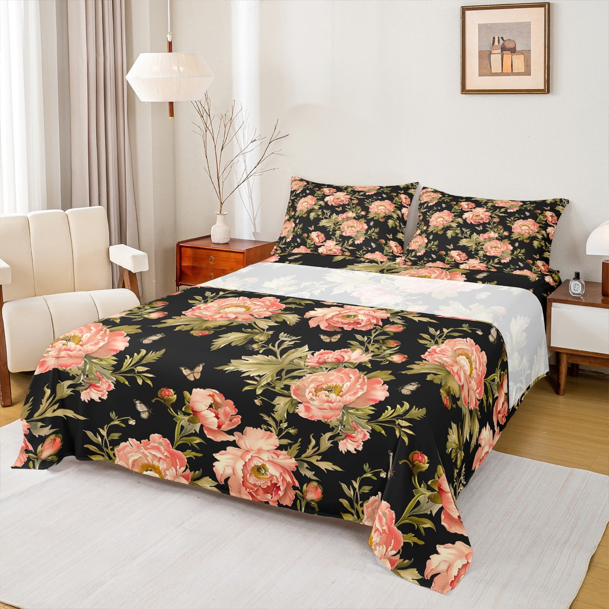 Homewish Retro Floral Twin Sheet Sets,Natural Plant Twin Fitted Sheet ...