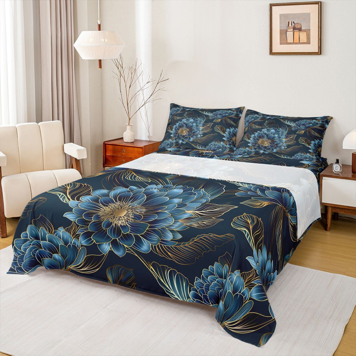 Homewish Retro Flowers 4-Piece Full Size Sheets for Female Men Teens ...