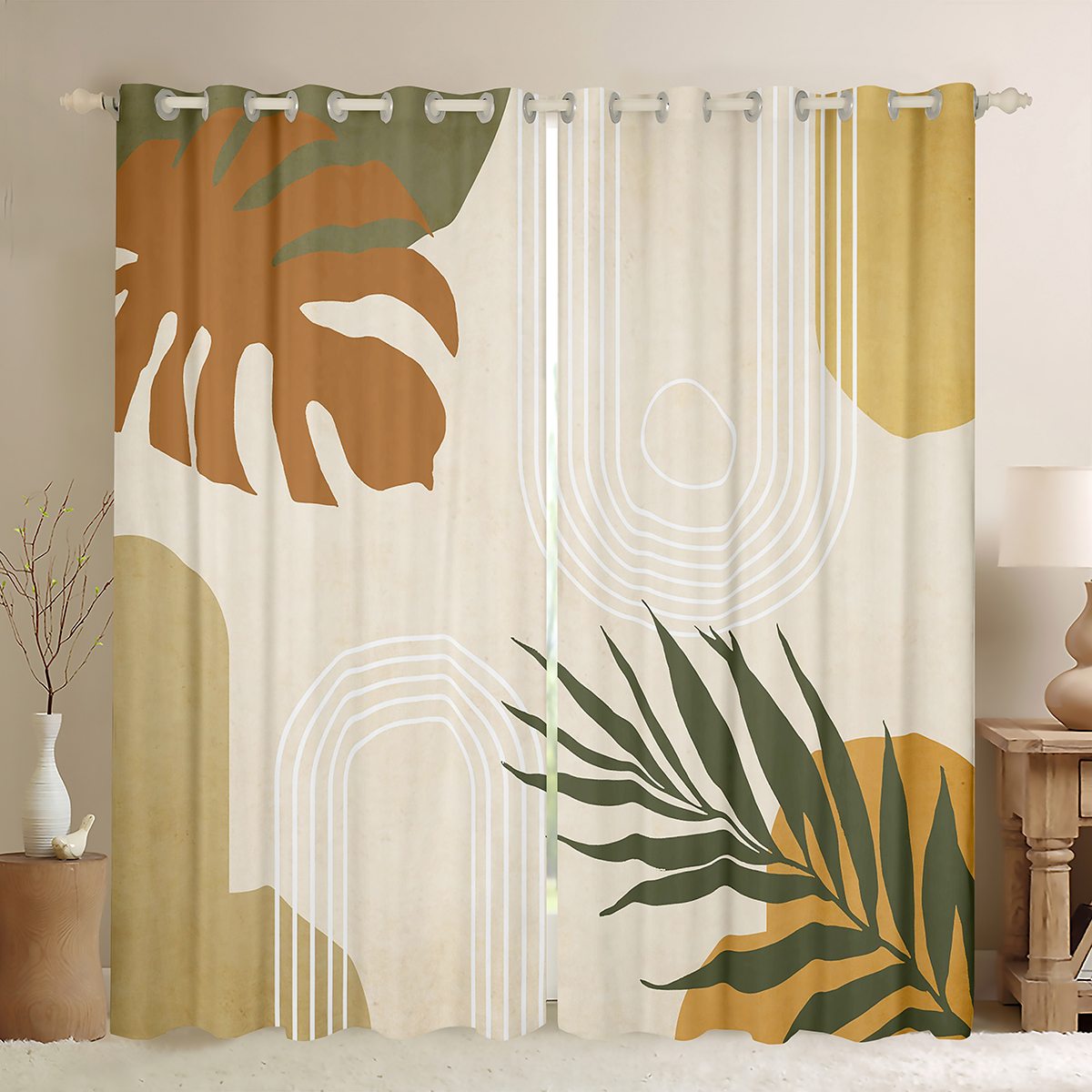 Homewish Retro Geometric Circle Blackout Curtains Set of 2 (52x84 Each ...