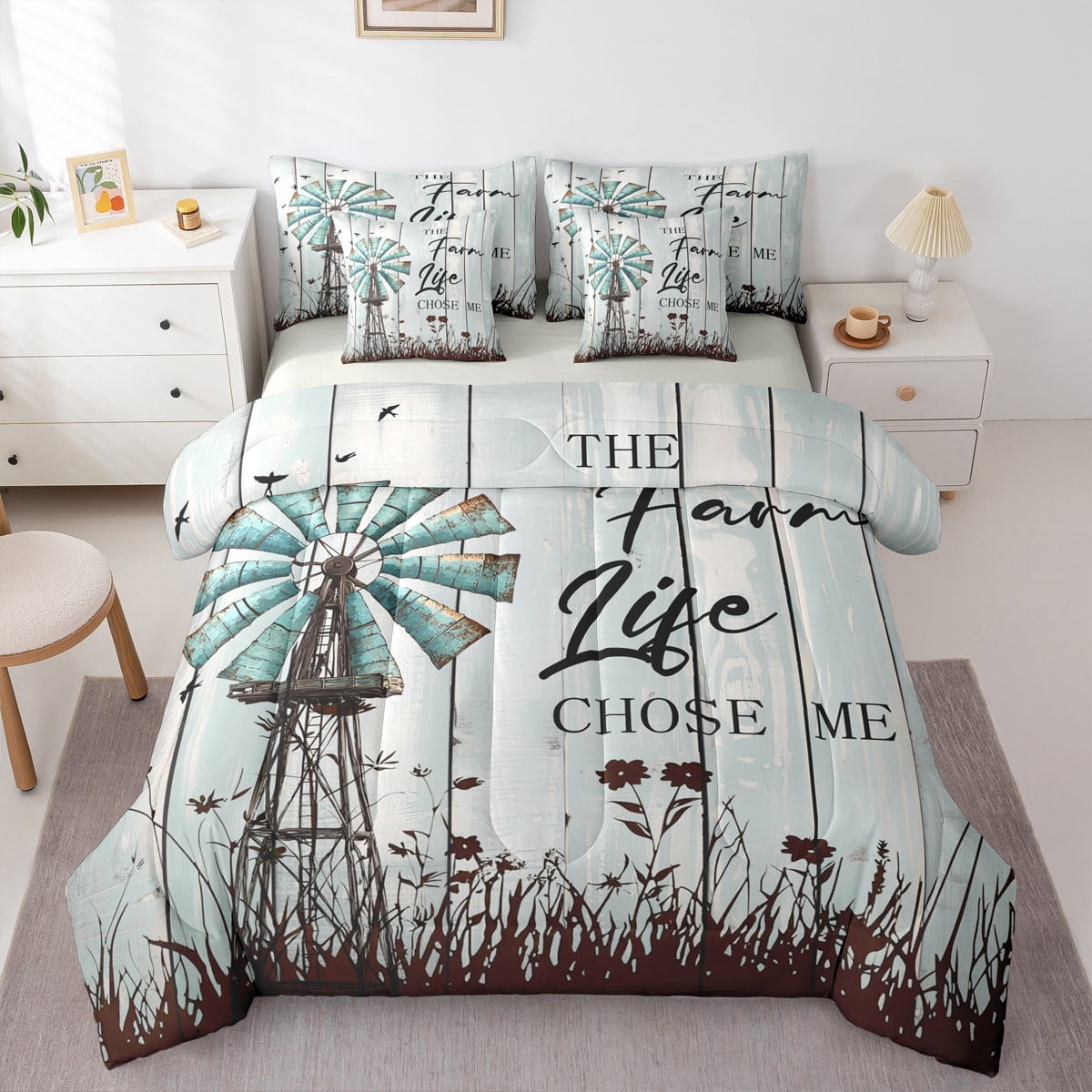 Homewish Retro Lake House Bedding Comforter Set 7 Pieces for Adult ...