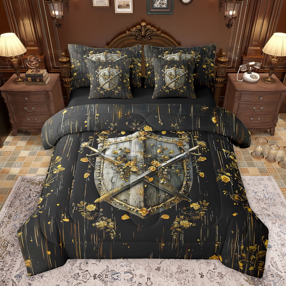 Homewish Retro Medieval Knight Bedding Comforter Set 7-Piece for Boys ...