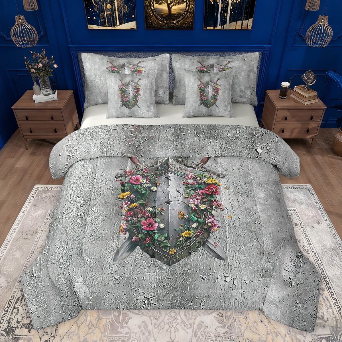 Homewish Retro Medieval Knight Bedding Comforter Set 7 Pieces for Boys ...