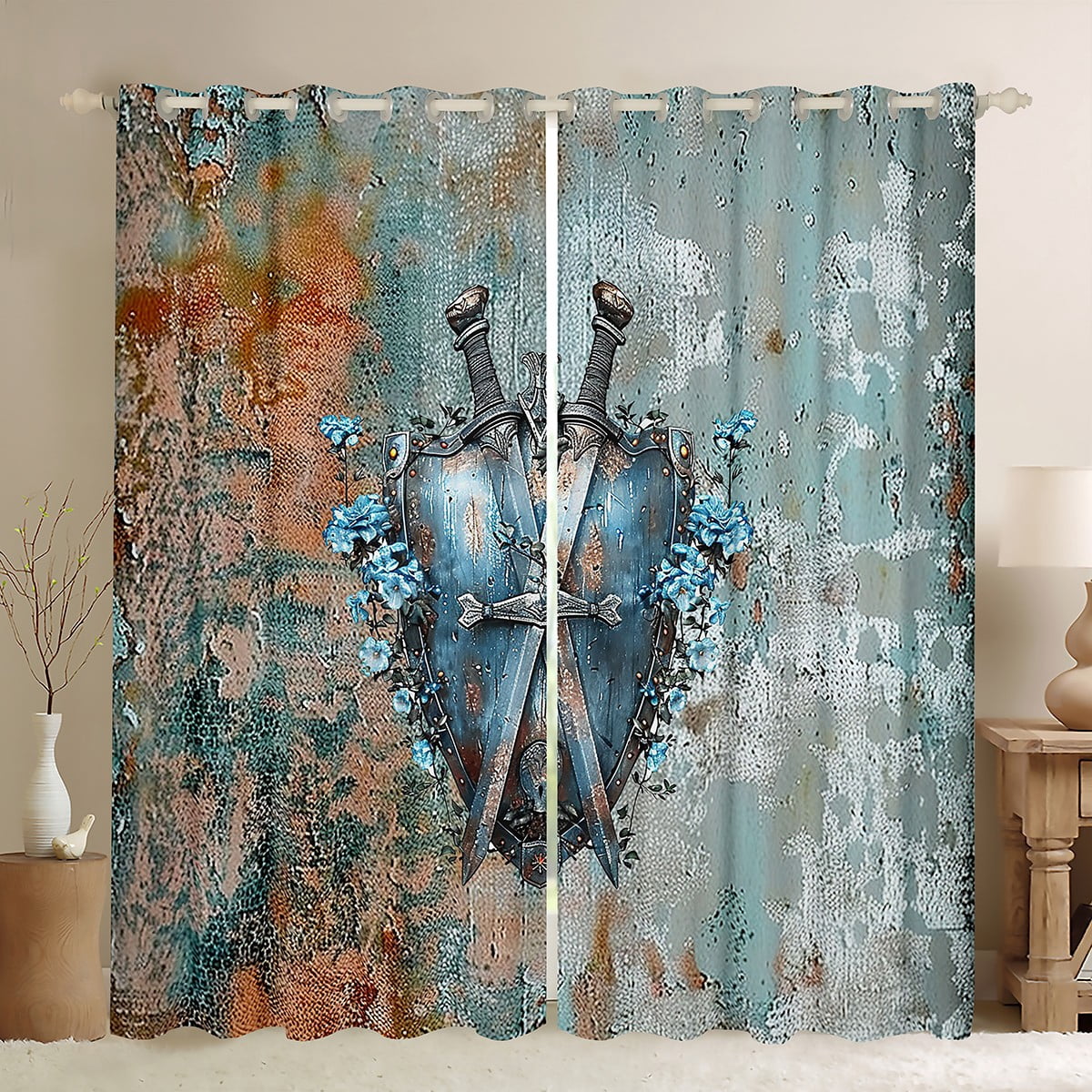 Homewish Retro Medieval Knight Black Out Curtains for Boys Girls ...