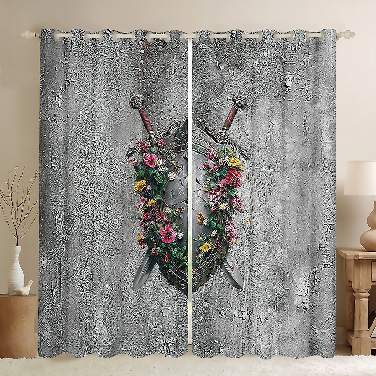Homewish Retro Medieval Knight Curtains Pack of 2 (42x84 Each) for Boys ...