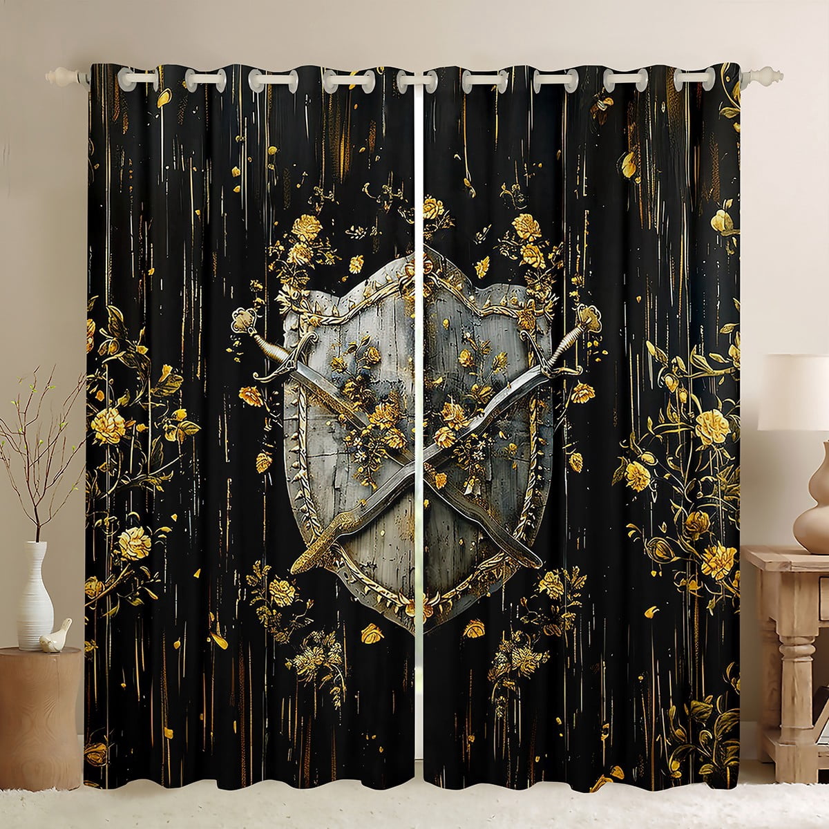 Homewish Retro Medieval Knight Curtains Pack of 2 (42x84 Each) for Boys ...