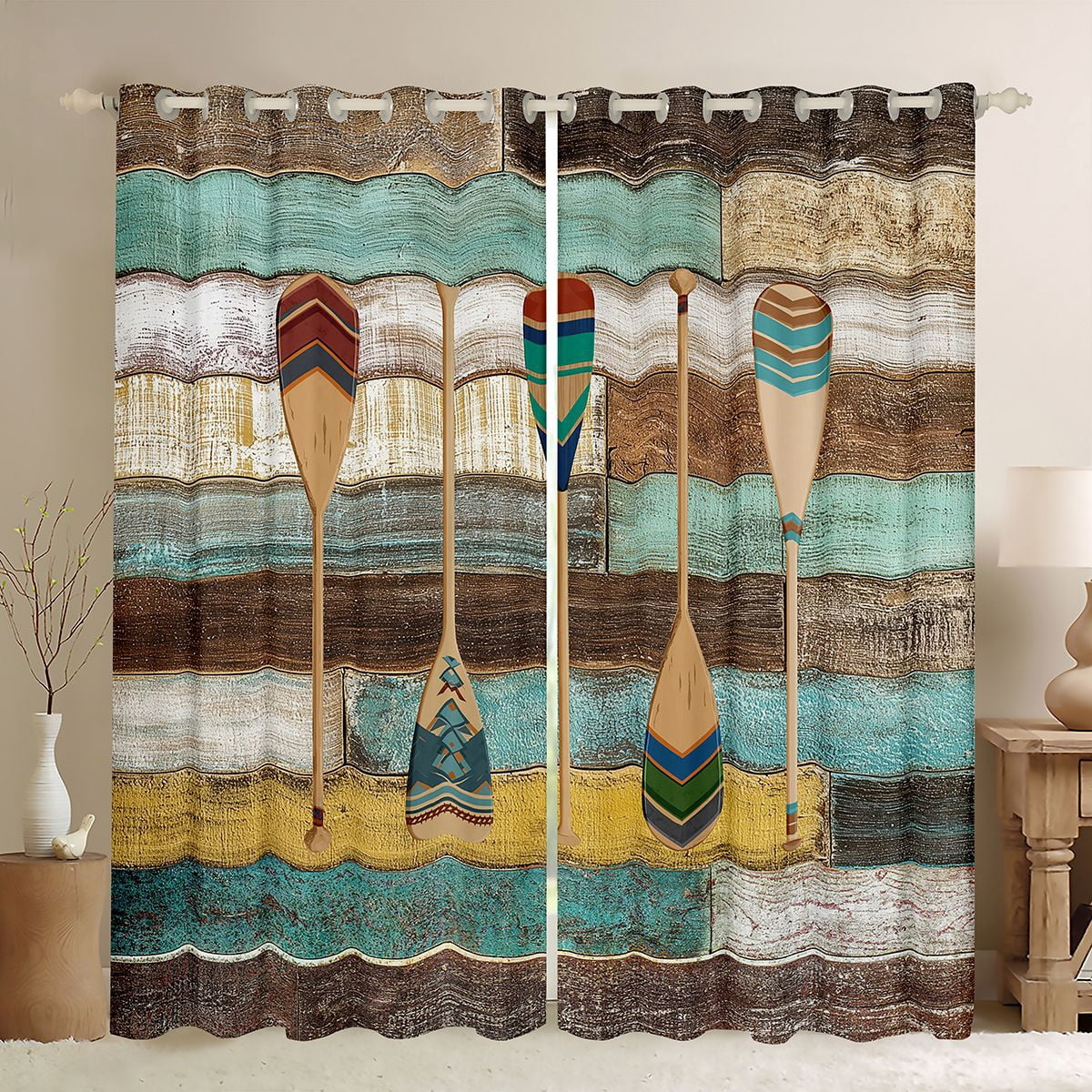 Homewish Retro Paddle Blackout Curtains Set of 2 (52x84 Each) for ...