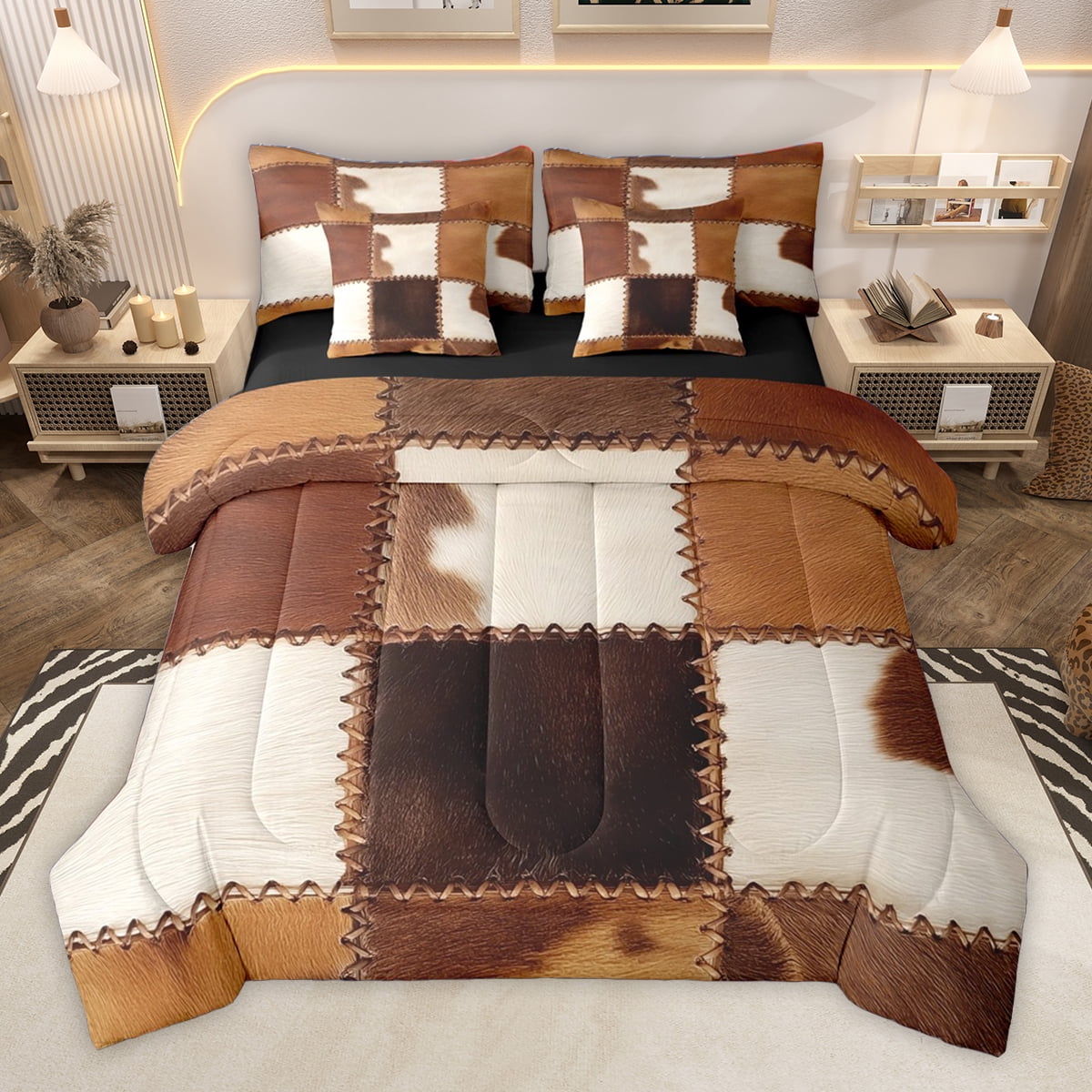 Homewish Retro Patchwork Cowhide 7-Piece Twin Bedding Sets,Rustic ...