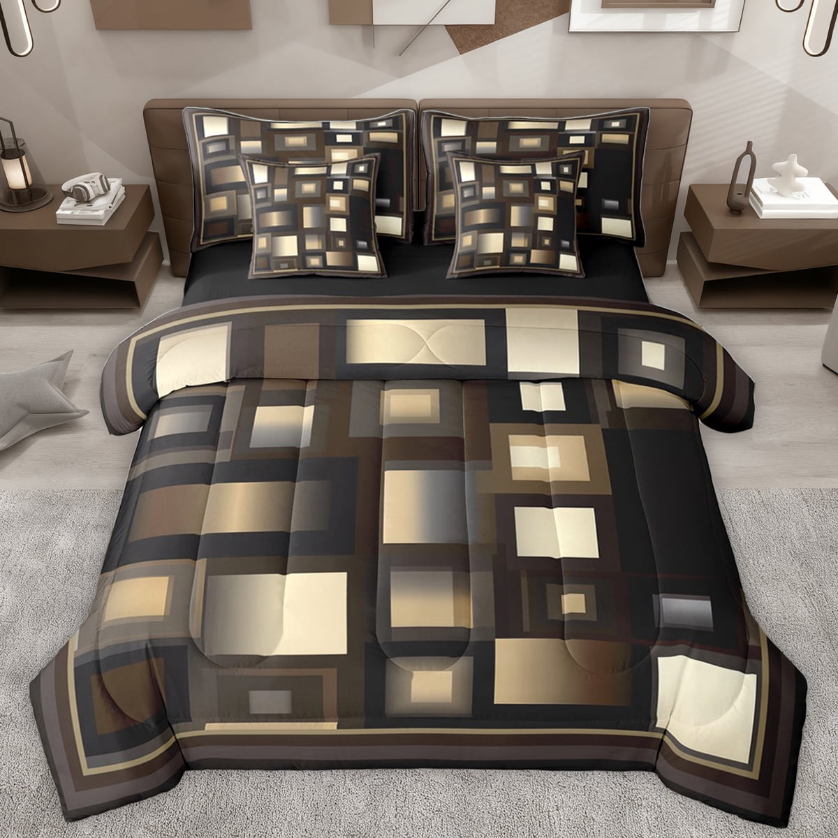 Homewish Retro Plaid Pattern 7pcs Bedding Comforter Set,Modern ...