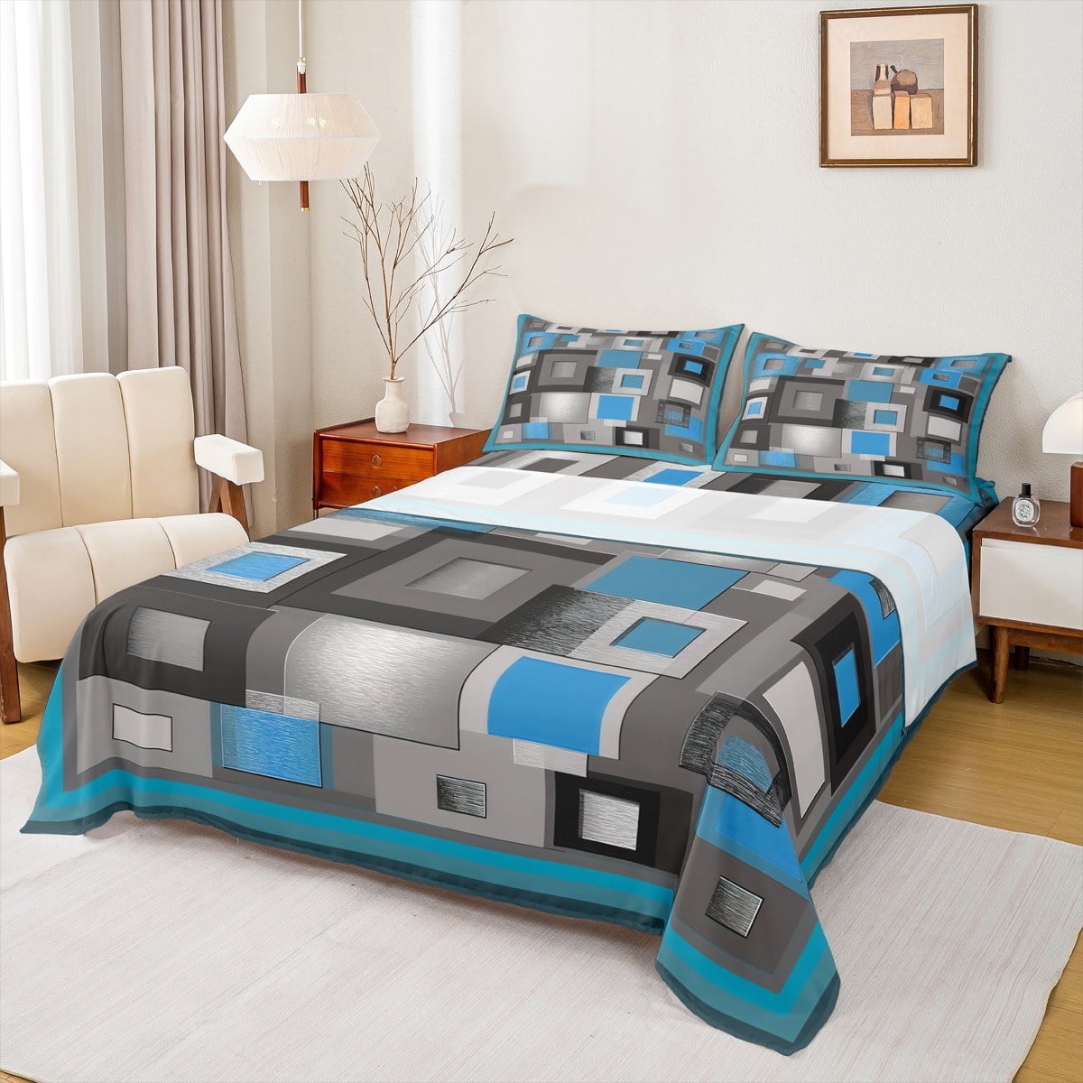 Homewish Retro Plaid Pattern Twin Sheet Sets,Modern Geometric Check ...