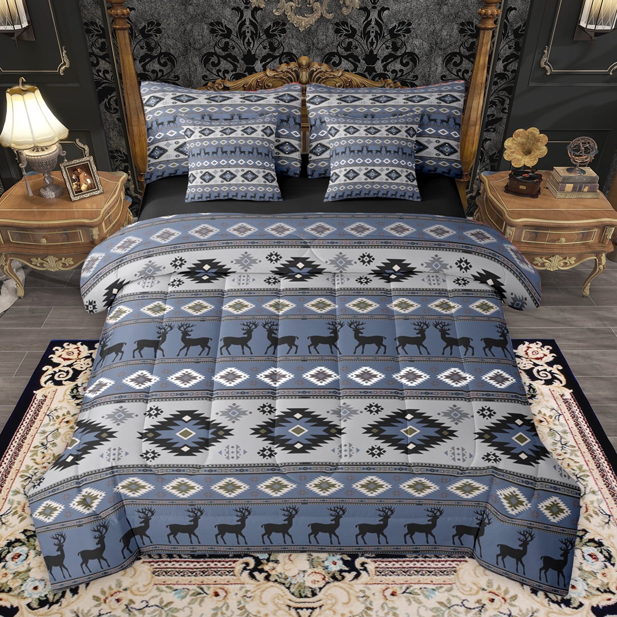 Homewish Retro Rustic Aztec 7-Piece Bedding Comforter Set,Safari Deer ...