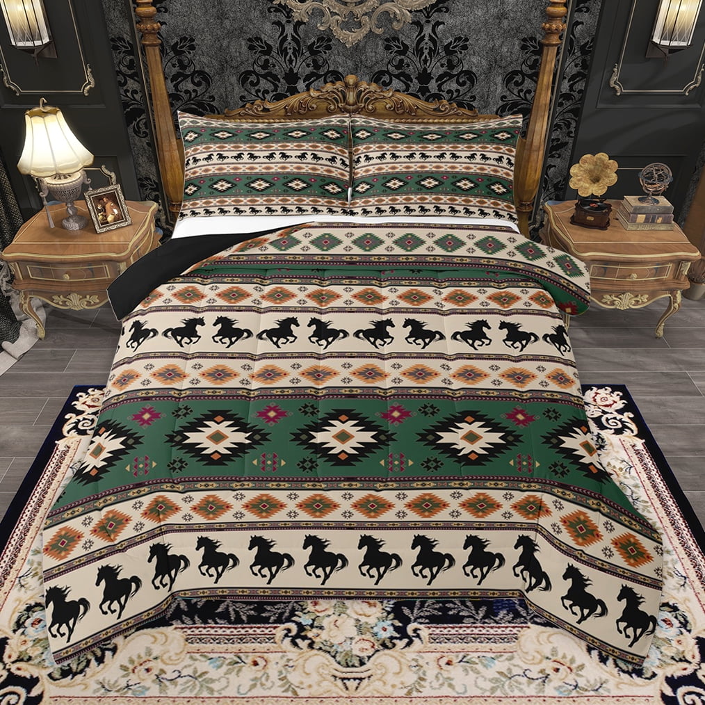 Homewish Retro Rustic Aztec Queen Comforter Set,Western Farmhouse Horse ...