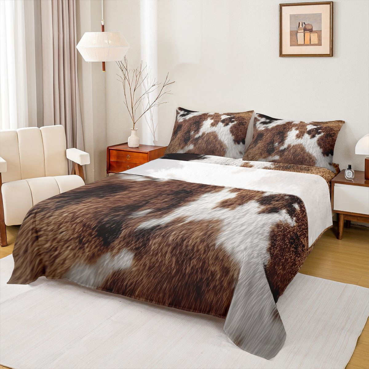 Homewish Retro Rustic Cowhide Bed Sheets,Western Cowboy King Sheets ...