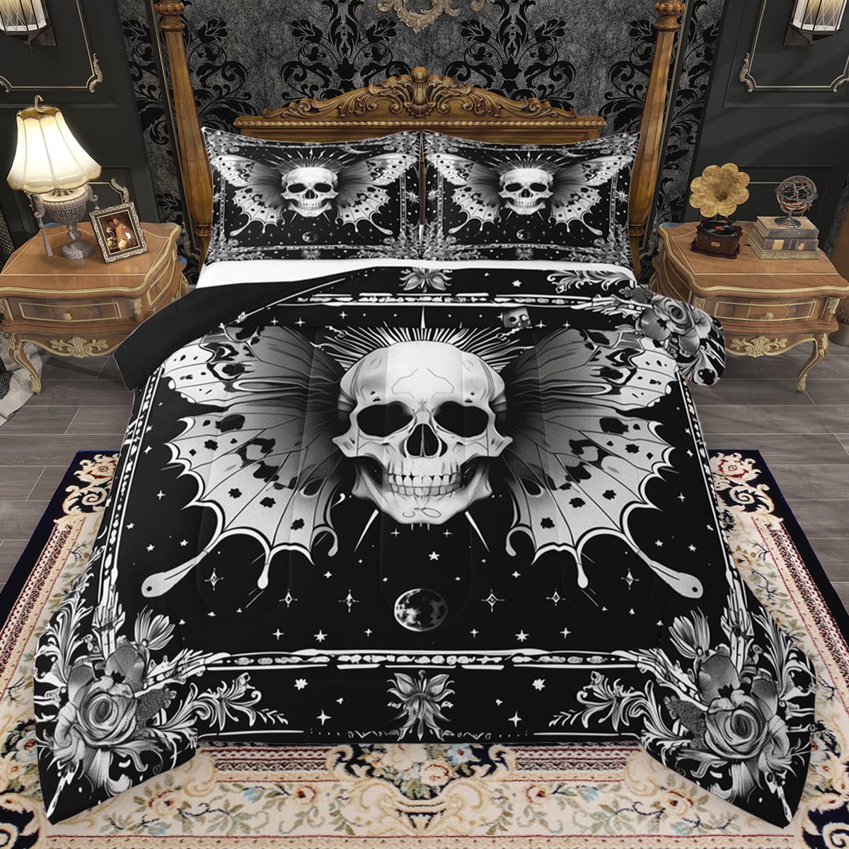 Homewish Retro Rustic Floral Full Size Comforter Sets,White Black ...