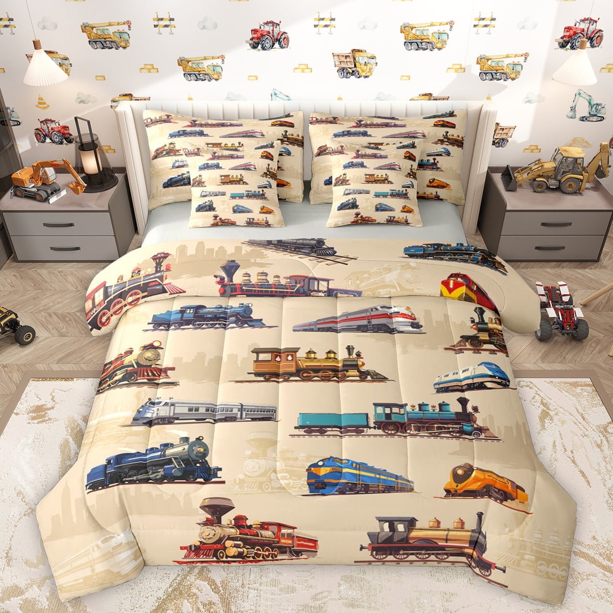 Homewish Retro Steam Train 7-Piece Bedding Comforter Set,Vehicle Train ...