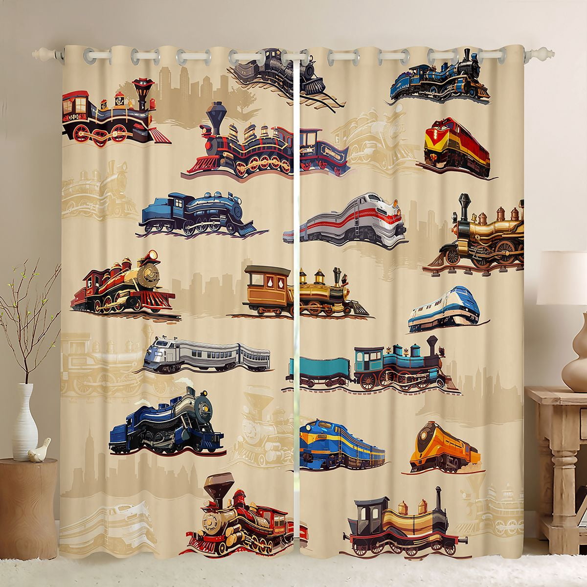 Homewish Retro Steam Train Blackout Curtains Set of 2 (52x84 Each ...