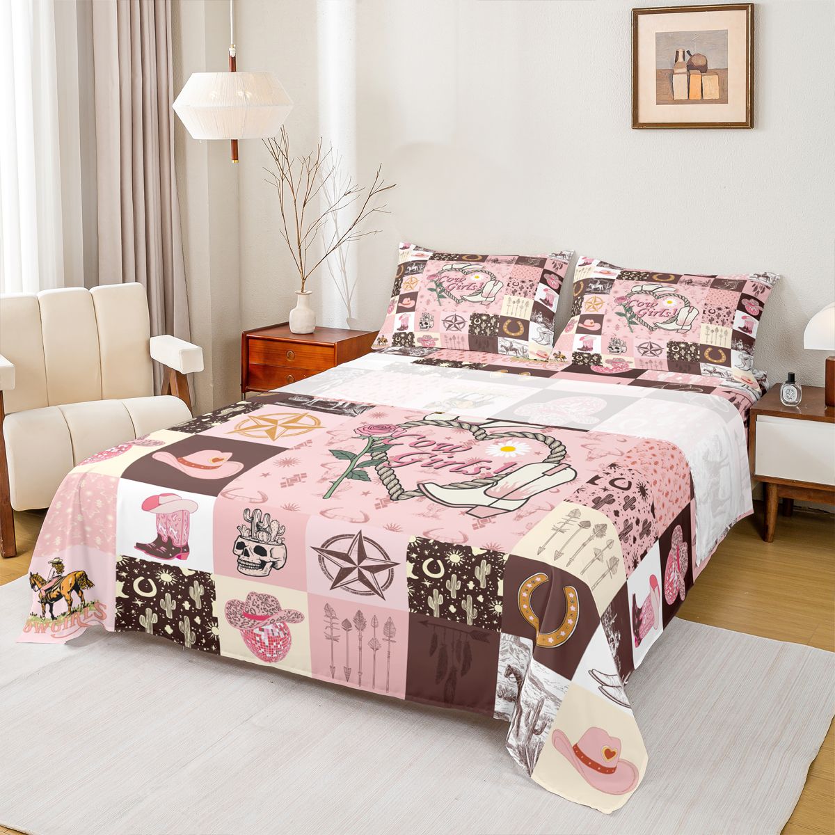 Homewish Retro Texas Stars Full Size Sheets,Western Cowgirl Tribal Bed ...