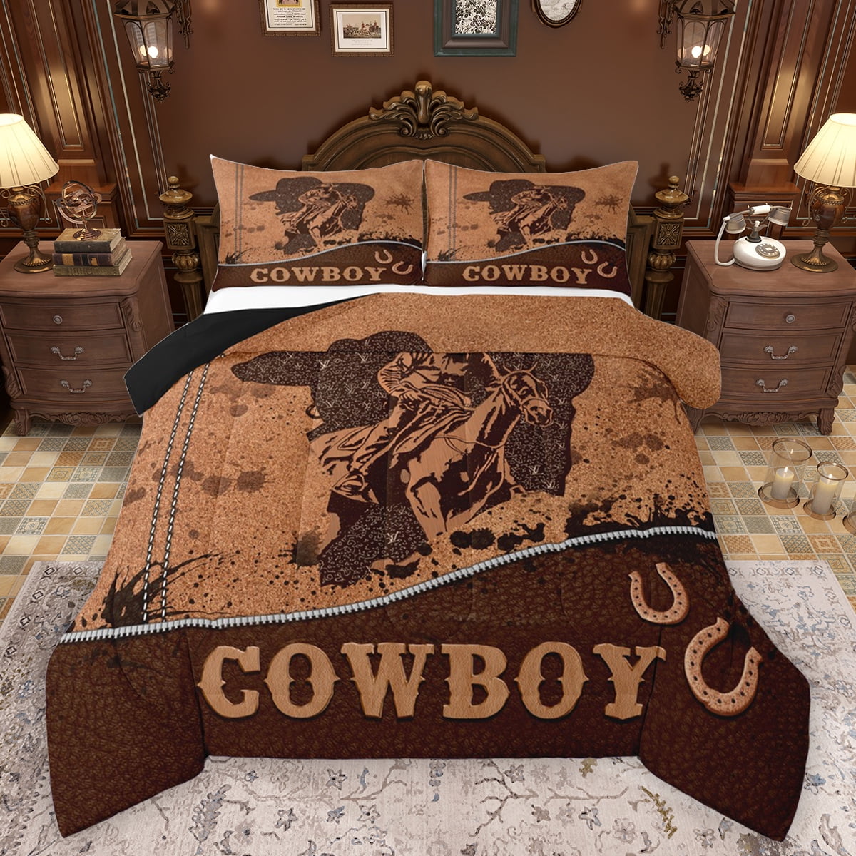 Homewish Retro Western Cowboy Queen Comforter Set,Rustic Horseshoe ...