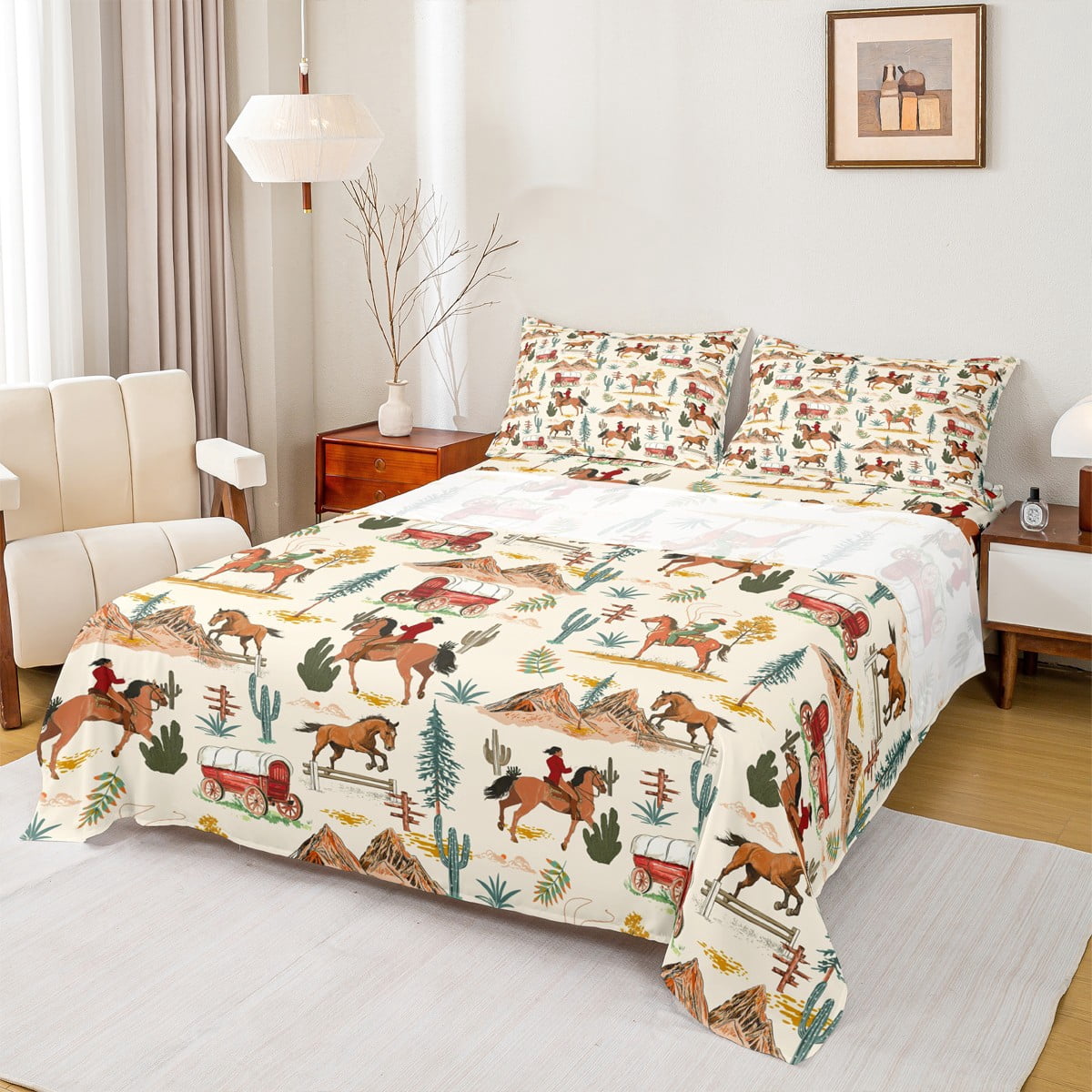 Homewish Retro Western Cowboy Queen Sheet Sets,Rustic Farmhouse Cabin ...