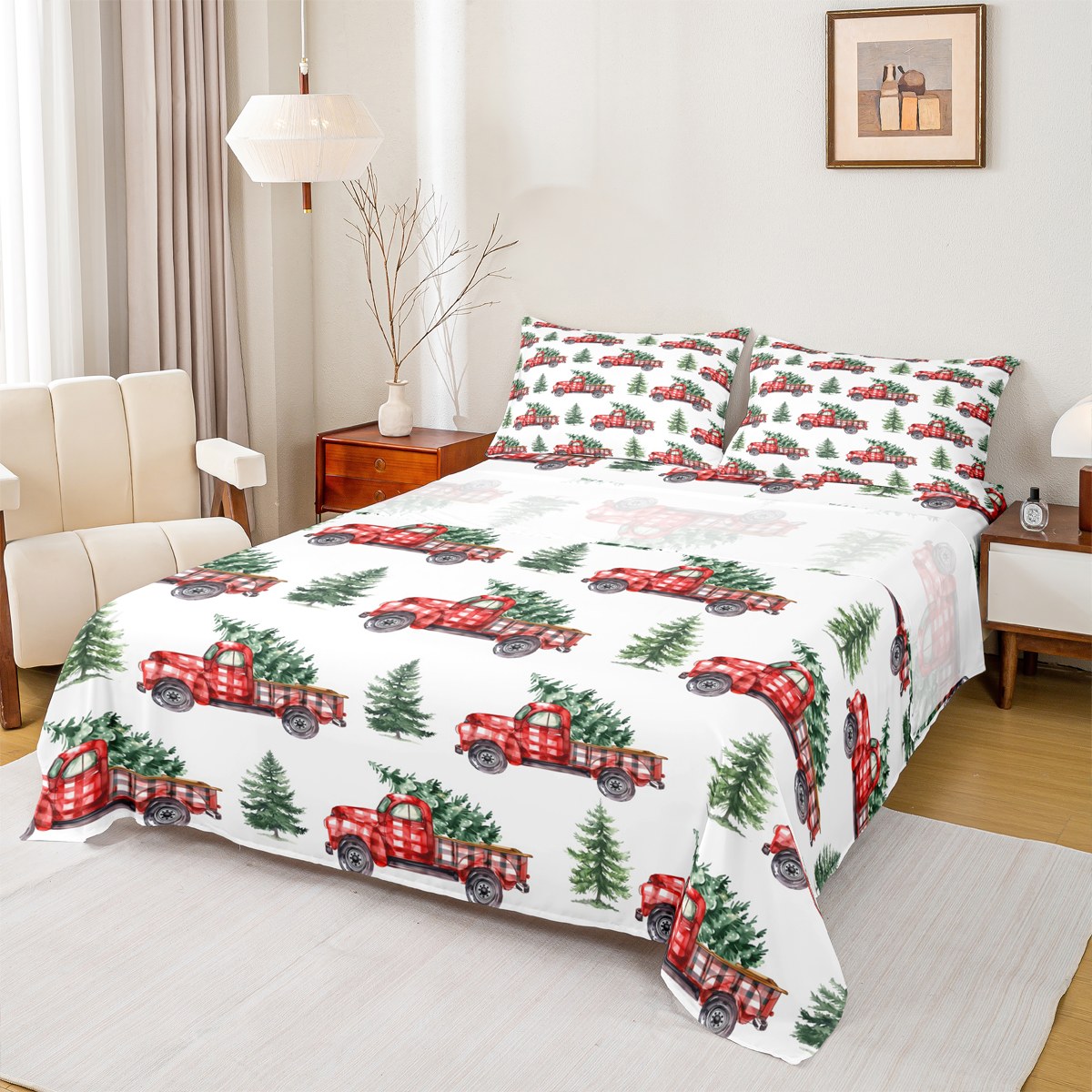 Homewish Retro Xmas Tree Full Size Sheets,Merry Christmas Bed Sheets ...