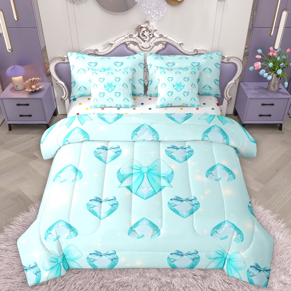 Homewish Ribbon Bow Knot 7-Piece Twin Bedding Sets,Cartoon Heart ...