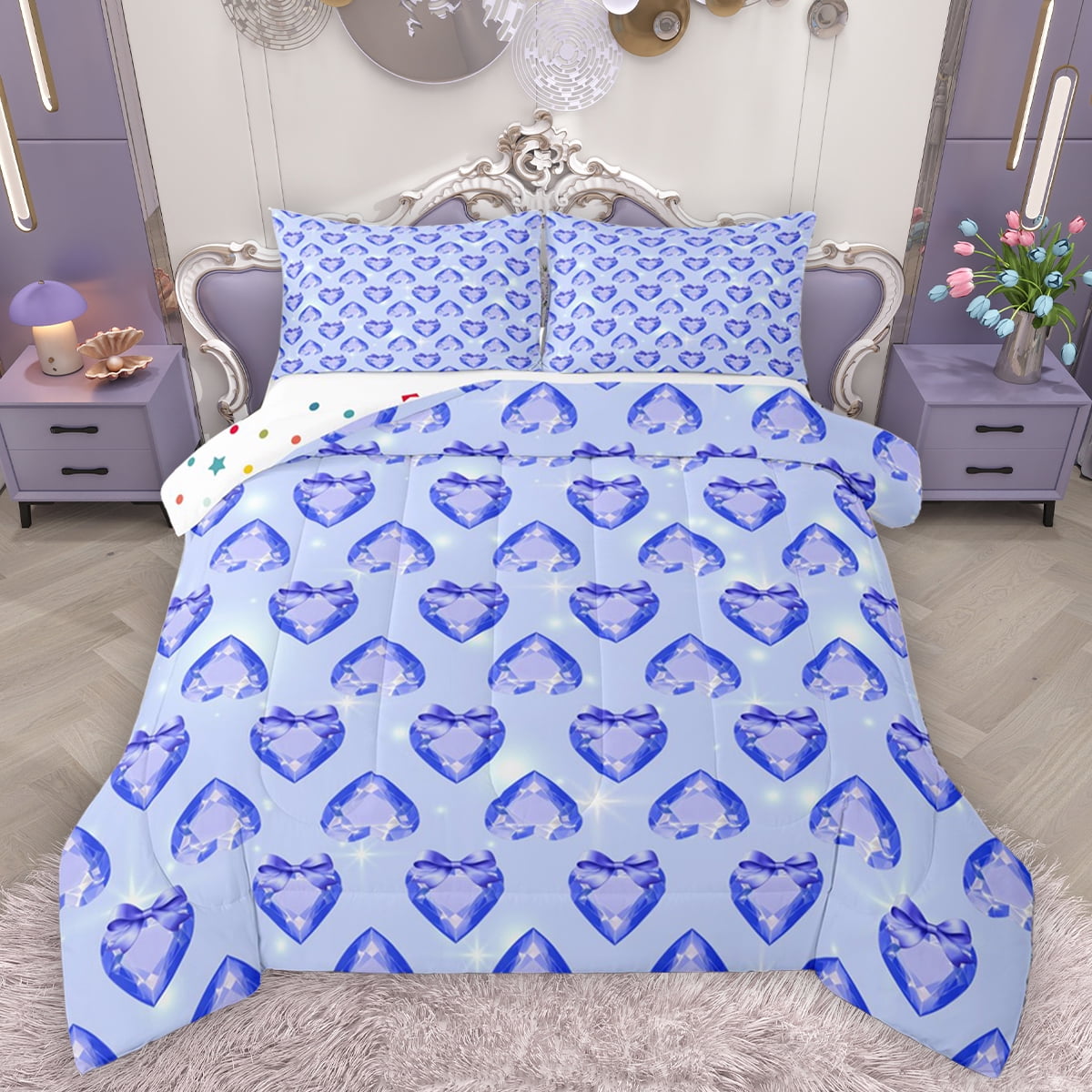Homewish Ribbon Bow Knot Bedding Comforter Set,Cartoon Heart Diamond ...
