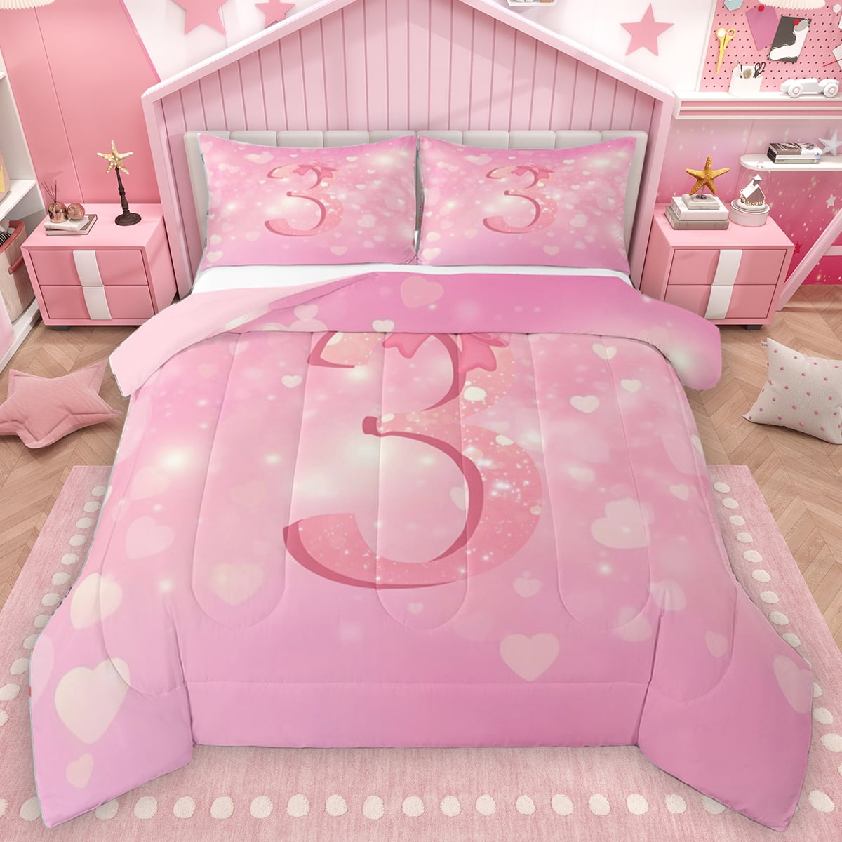 Homewish Ribbon Bow Tie Bedding Comforter Set,Pink Number 3 Twin ...